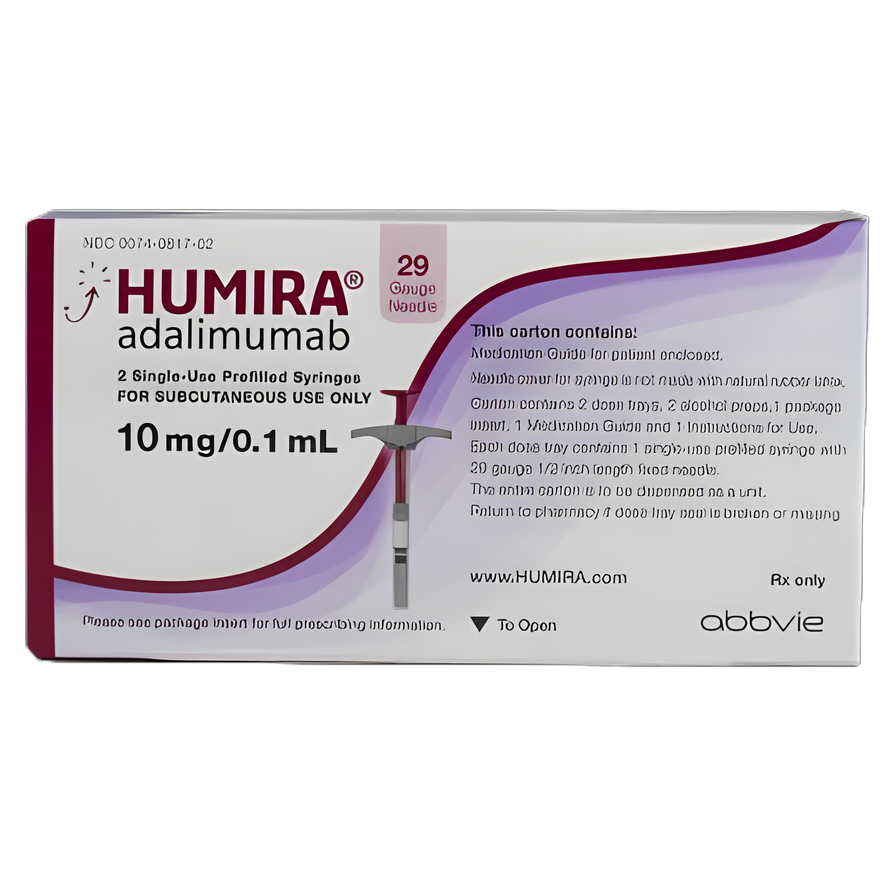 Humira® Adalimumab 10 mg / 0.1 mL Injection Prefilled Syringe 2 Doses ...